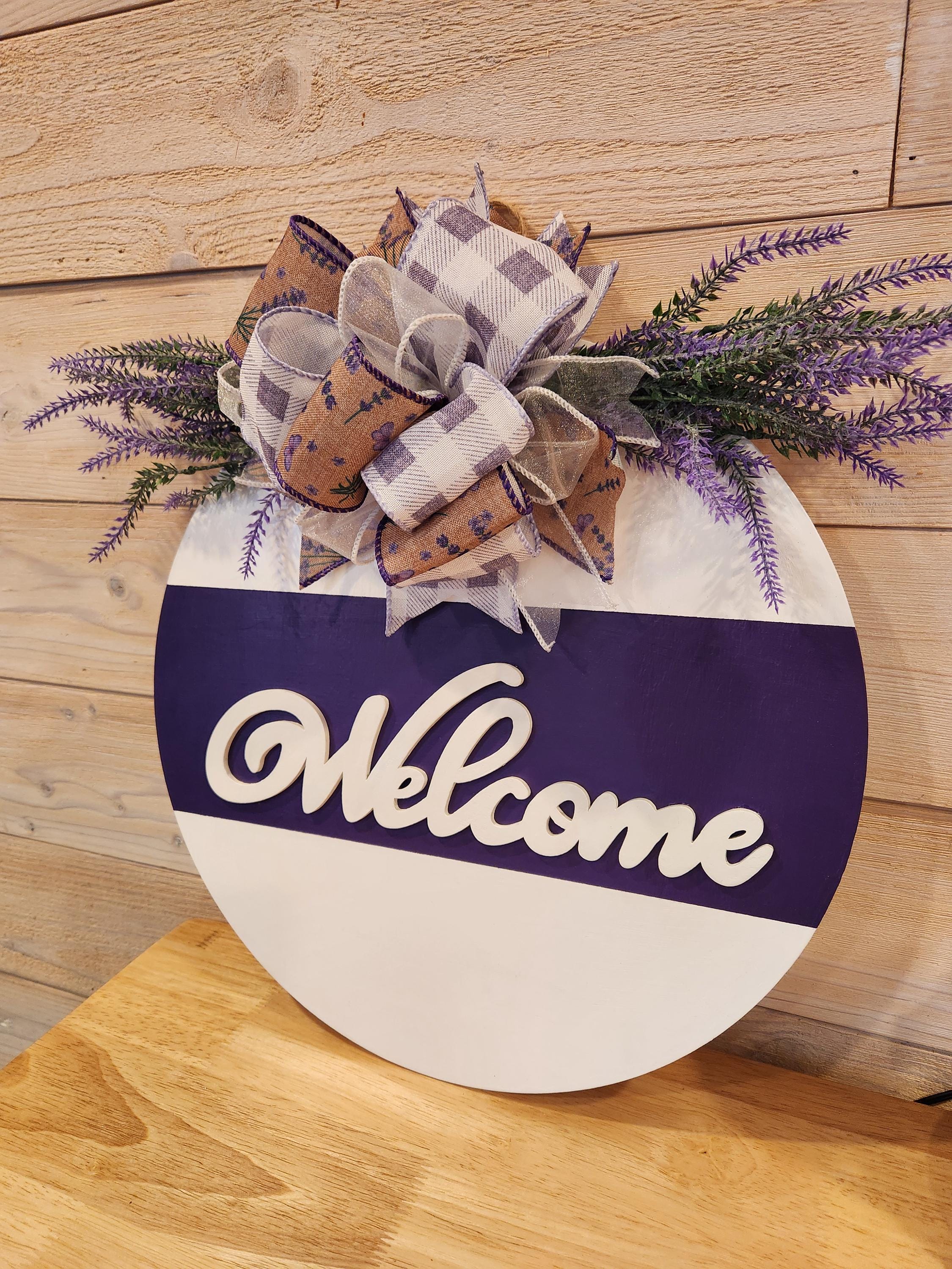 Welcome Round Sign Purple - Etsy