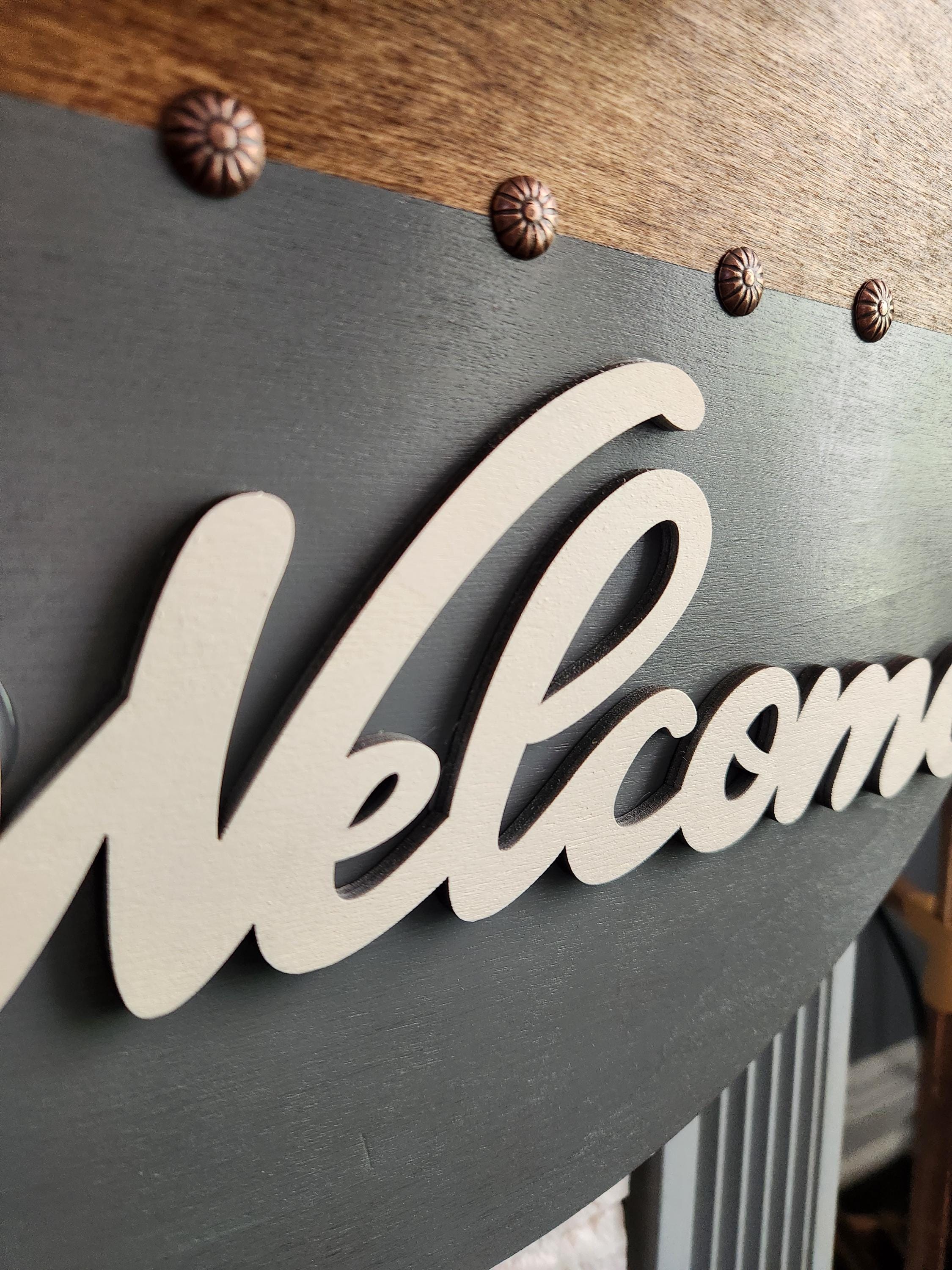 Welcome Round Wood Sign Gray - Etsy