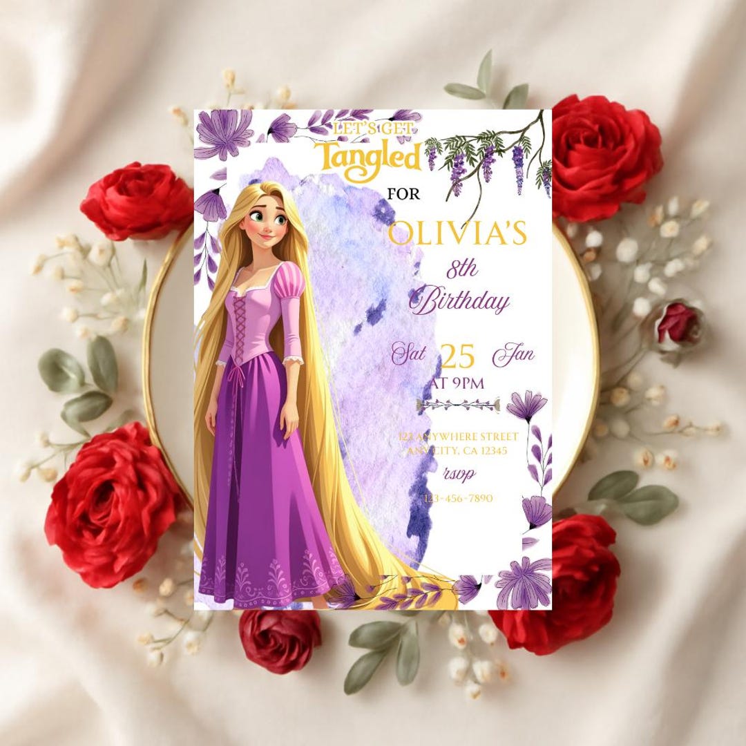 Tangled Rapunzel Birthday Invitation, Cute Princess Party Card, Girls ...