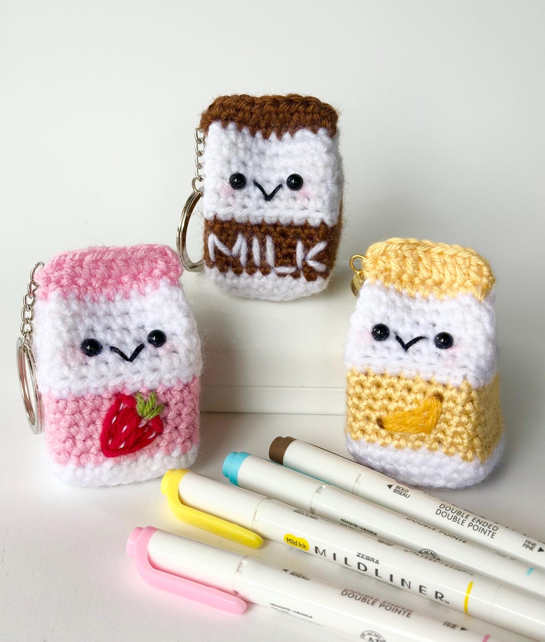 Milk Carton Amigurumi Keychains (strawberry, Chocolate, Banana, Plain ...