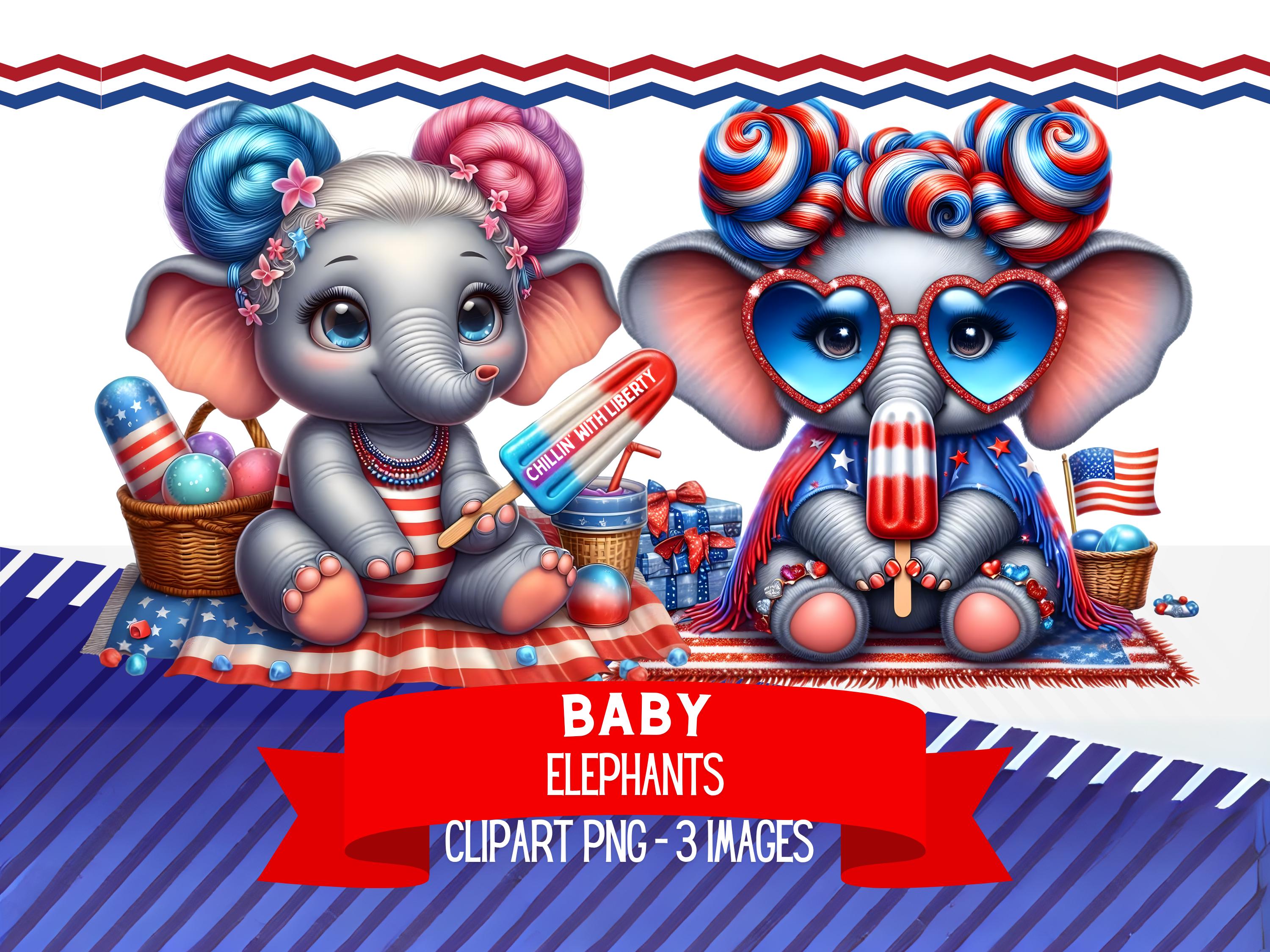 4th of July Baby Elephant With Popsicles Clipart, Cute Patriotic ...