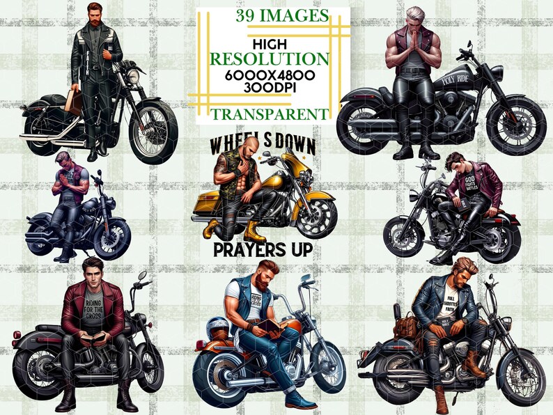 Biker Men Clipart Spiritual Motorcycle Prayer Bundle Worship PNG Faith ...