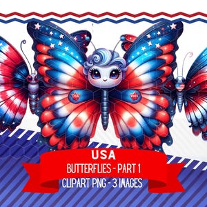 4th of July Cute Butterfly Insect With Patriotic Tie-dye Wings Clipart ...
