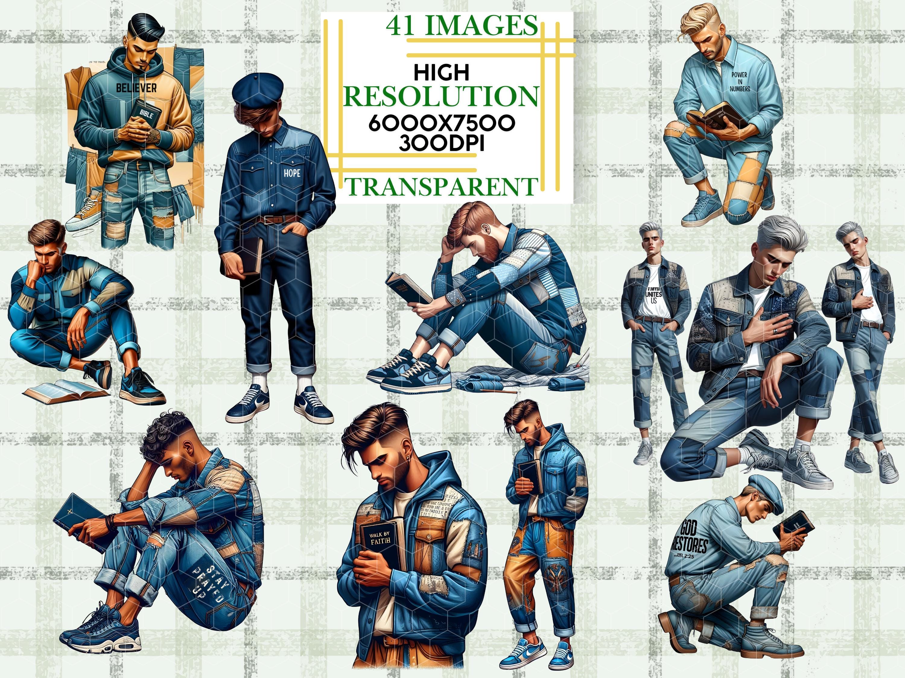 Christian Men Clipart Bundle Spiritual Stylish Jean Outfit PNG Prayer ...