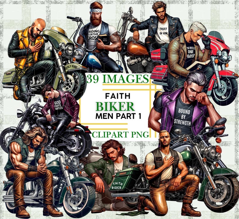 Biker Men Clipart Spiritual Motorcycle Prayer Bundle Worship PNG Faith ...