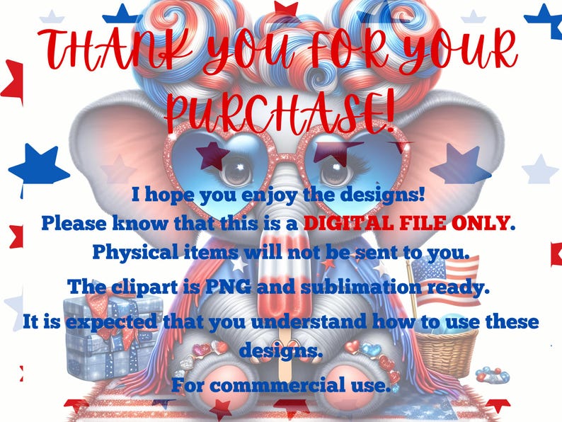4th of July Baby Elephant With Popsicles Clipart, Cute Patriotic ...