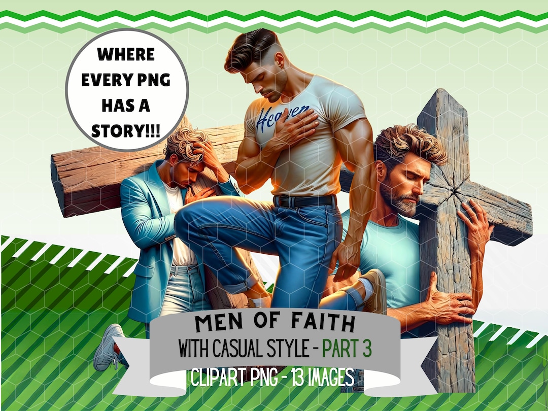 Men of Faith in Prayer & Worship Poses With Phrases on Shirts Clipart ...