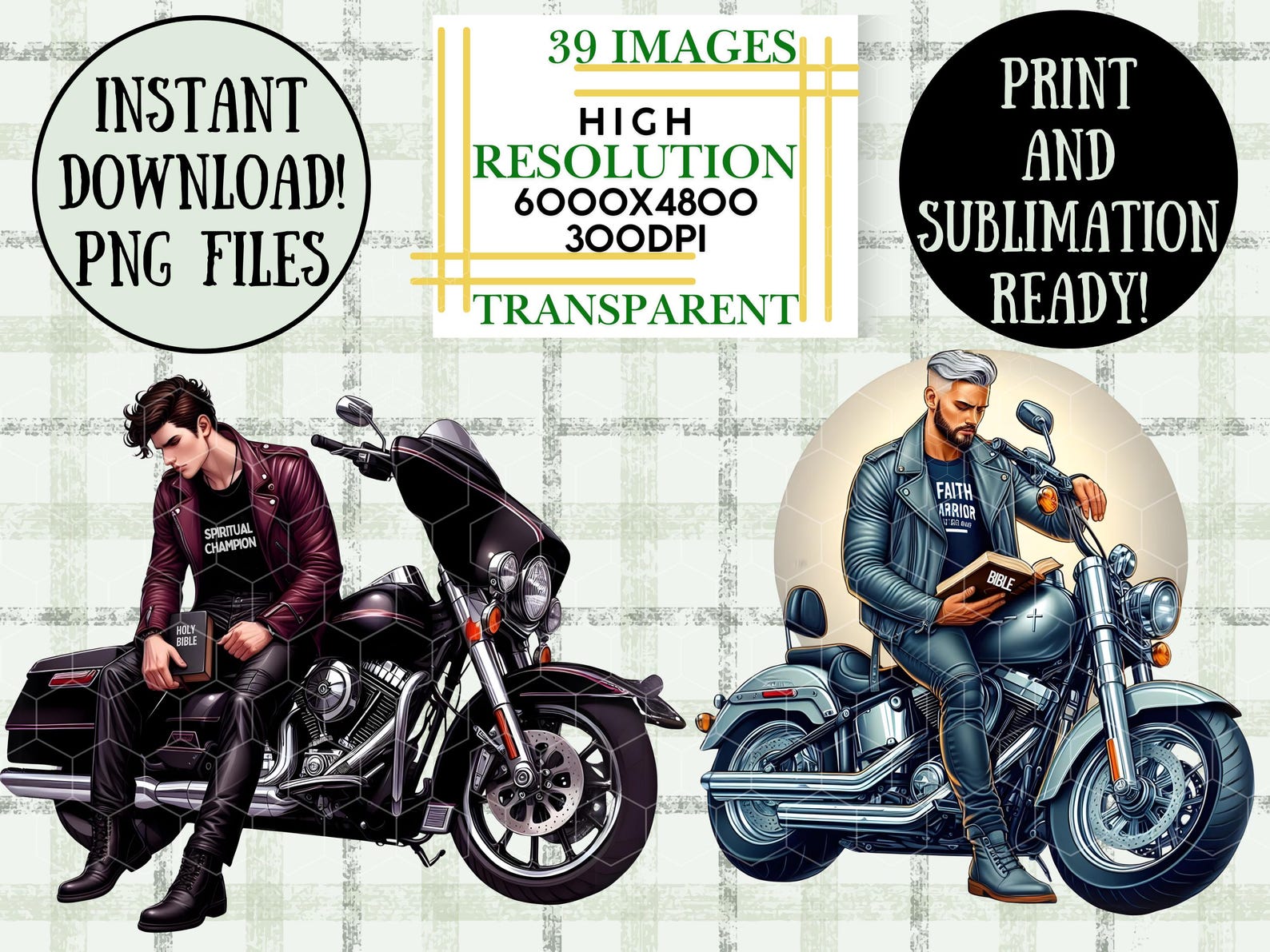 Biker Men Clipart Spiritual Motorcycle Prayer Bundle Worship PNG Faith ...