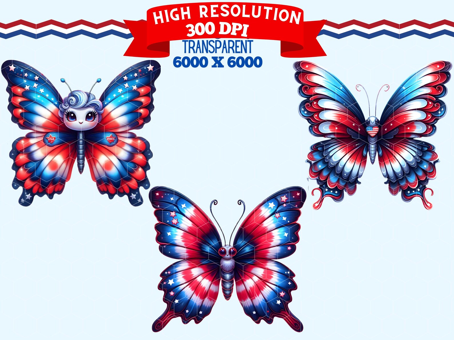 4th of July Cute Butterfly Insect With Patriotic Tie-dye Wings Clipart ...