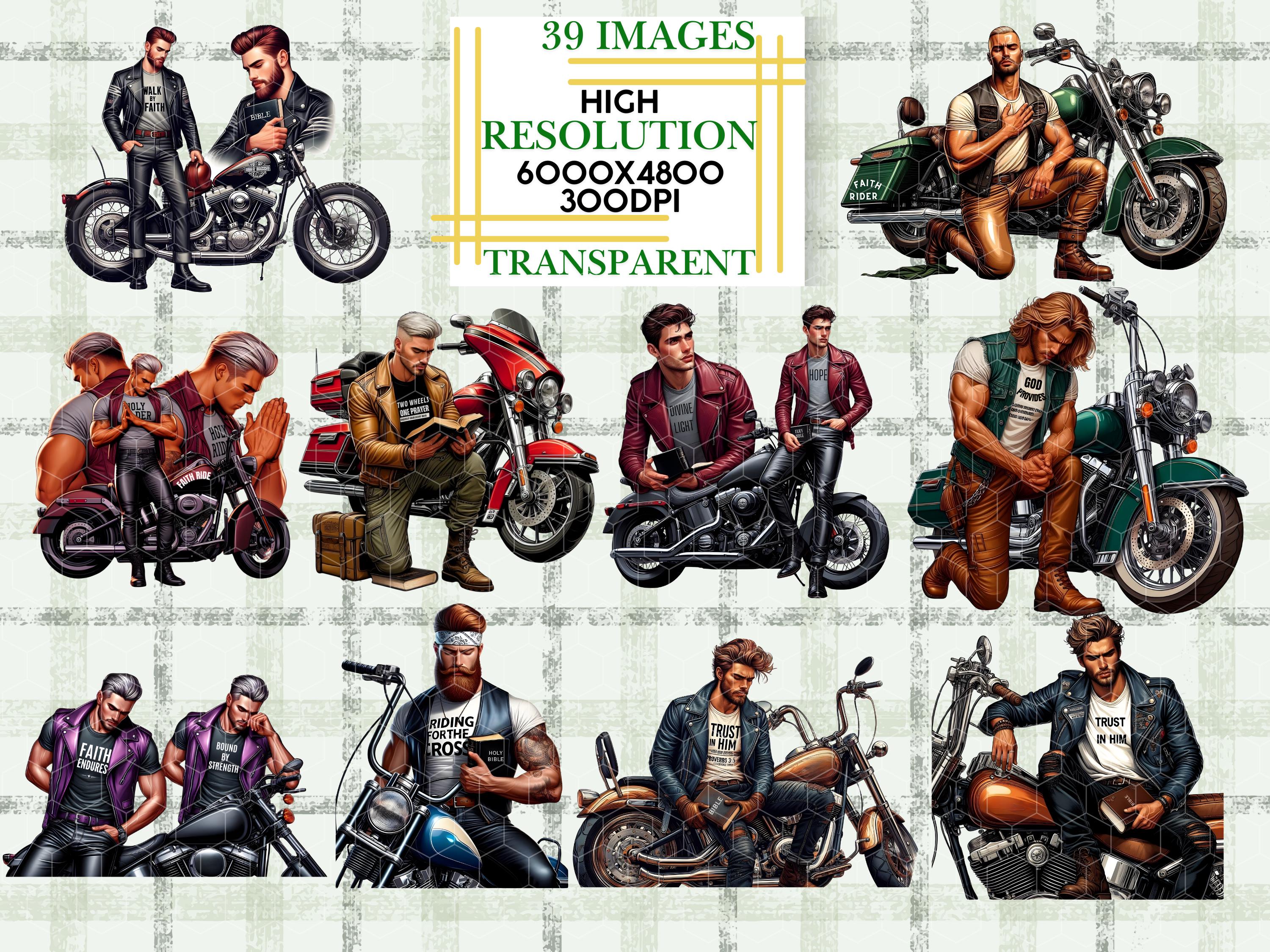 Biker Men Clipart Spiritual Motorcycle Prayer Bundle Worship PNG Faith ...