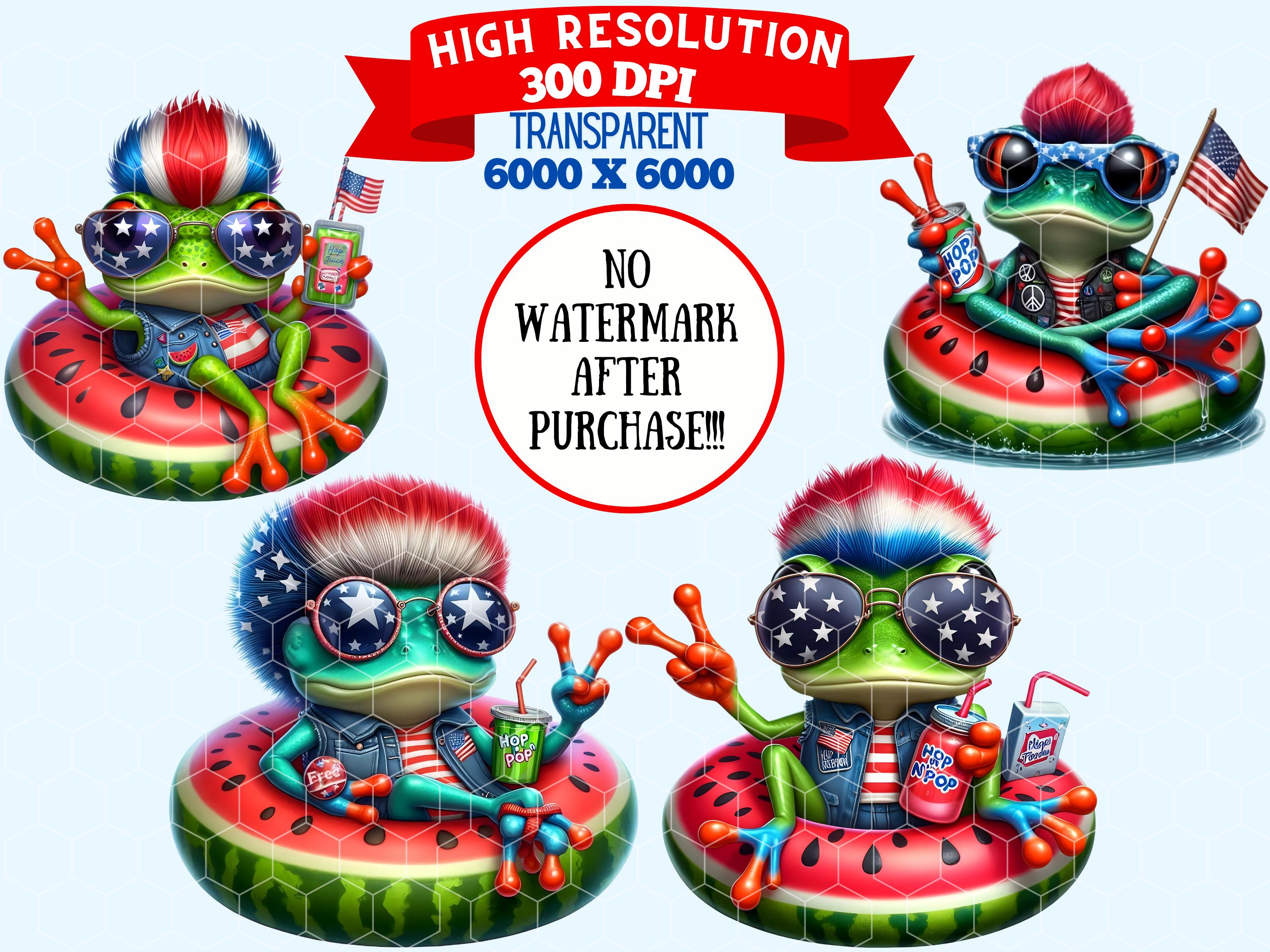 4th of July Frog With Mohawk Clipart Bundle, Patriotic Watermelon Float ...