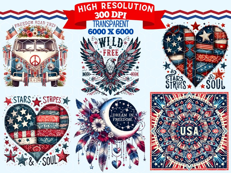 Boho 4th of July Clipart, USA Mandala, Crescent Moon, Peace Rainbow ...