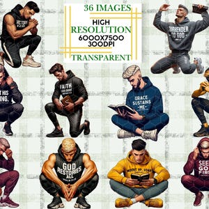 Men Christian Prayer Joggers Clipart Spiritual Worship Bundle PNG Bible ...