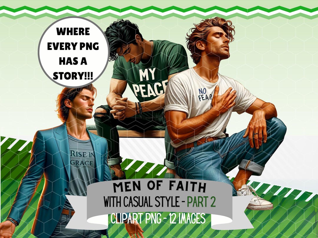 Spiritual Men in Prayer & Worship Poses With Faith Phrases on Shirts ...
