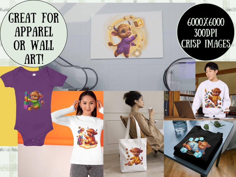 Highland Cow Clipart Bundle Cute Baby Cow Happy Toddler PNG ABC Blocks ...