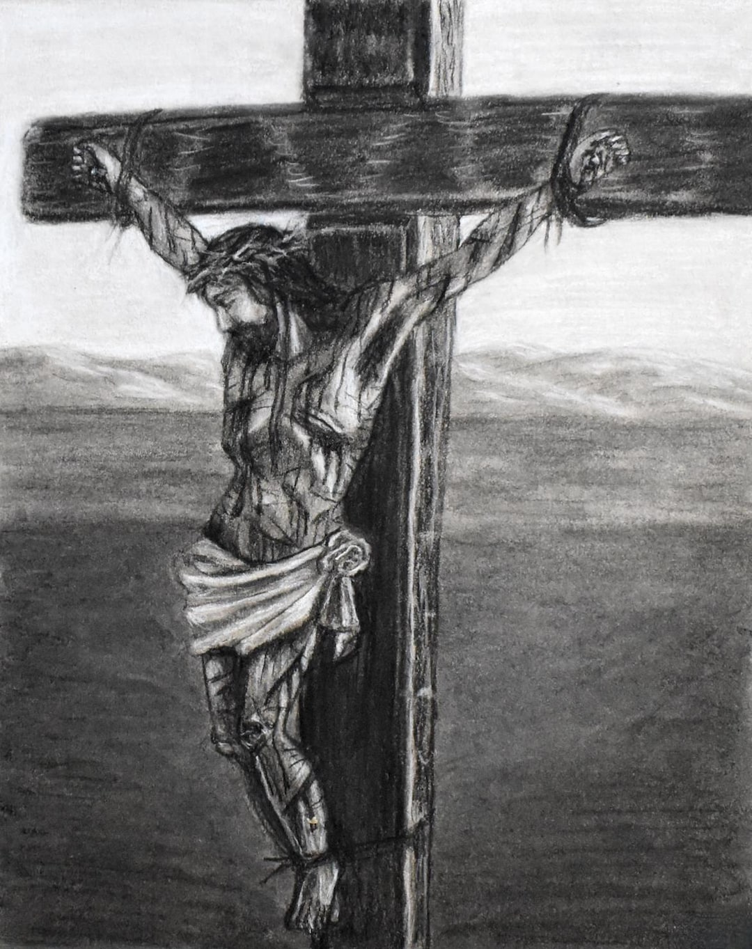 Christ Crucified Giclee Print - Catholic Charcoal Drawing - Etsy