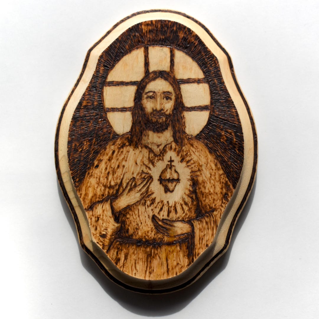 Handmade Wood Burning: Sacred Heart of Jesus Catholic Artwork - Etsy
