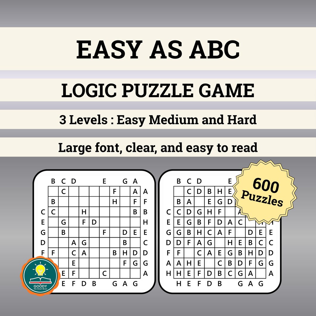 600 Puzzles Easy as ABC Logic Puzzle Game Printable Activity Game ...
