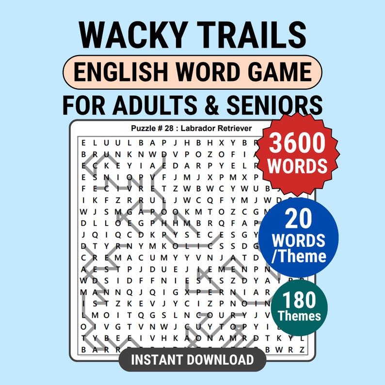 3600 Words English Puzzle for Adults Wacky Trails 180 Themes Instant ...