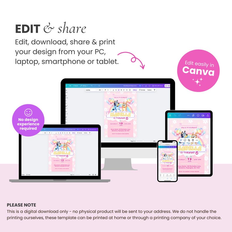 Editable Girl Blue Birthday Invitation Digital Template Blue Invitation ...