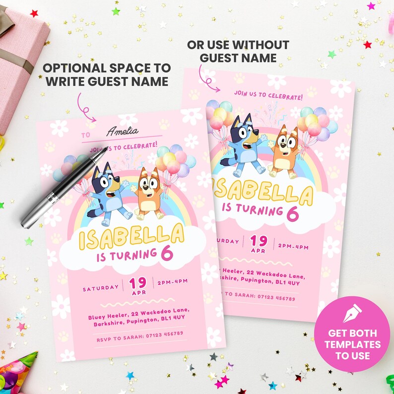 Editable Girl Blue Birthday Invitation Digital Template Blue Invitation ...