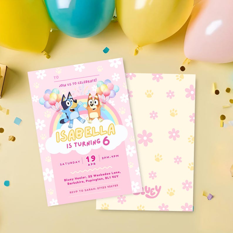 Editable Girl Blue Birthday Invitation Digital Template Blue Invitation ...