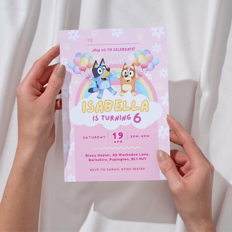 Editable Girl Blue Birthday Invitation Digital Template Blue Invitation ...