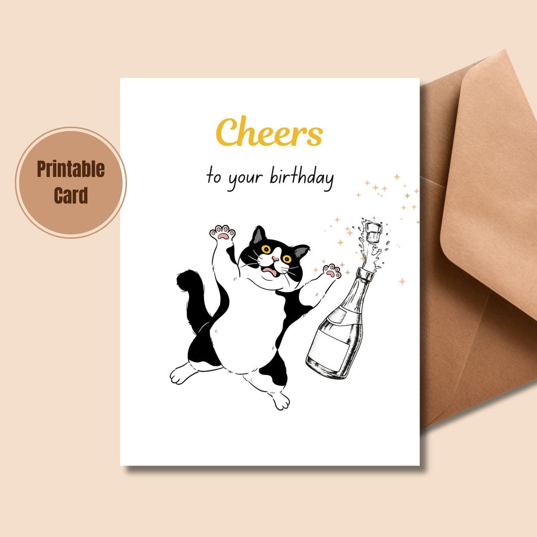 Printable Cat Card | Funny Cat Birthday Card | Digital Download | Cat ...