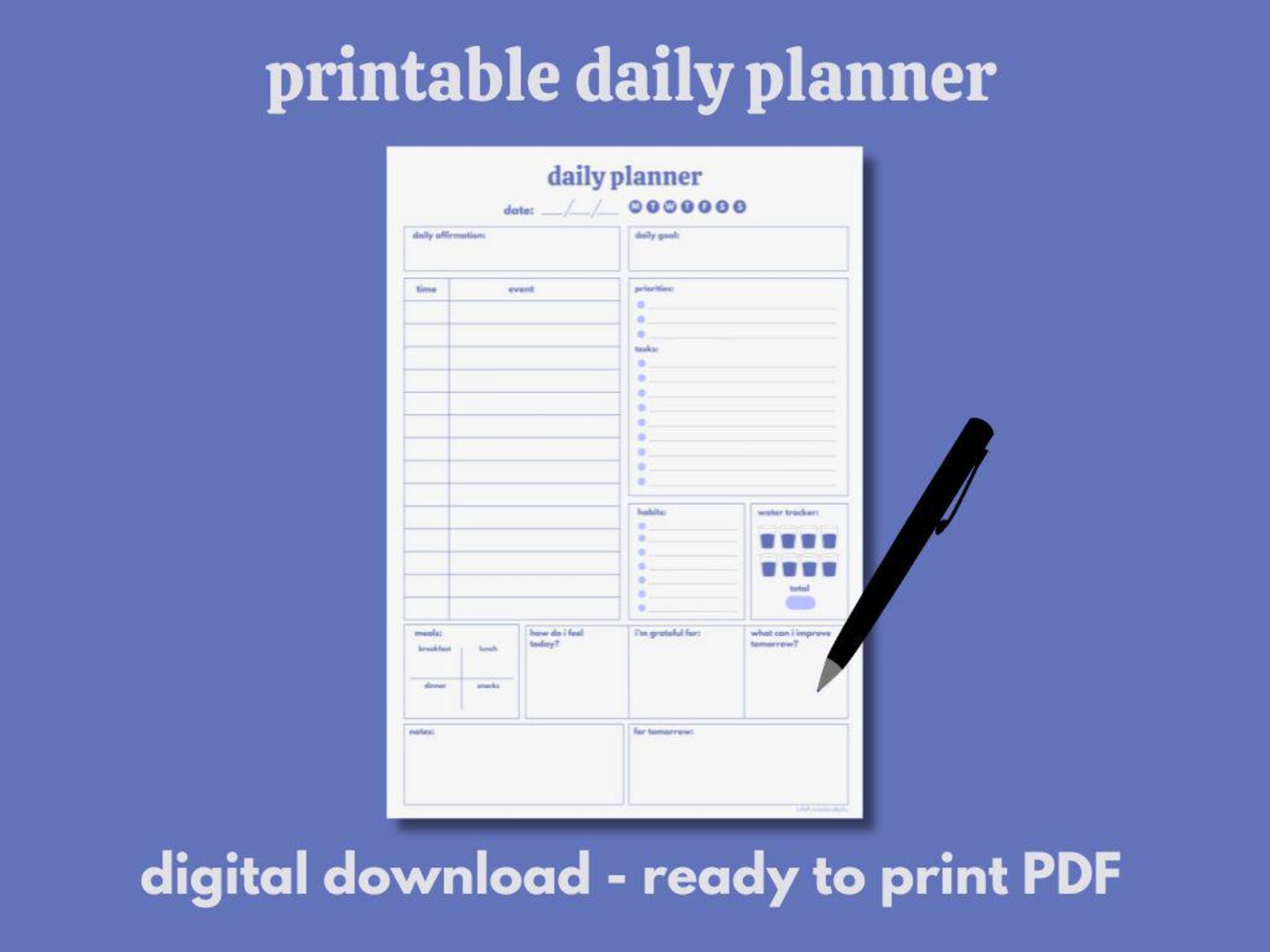 Daily Planner Digital Download – Printable Daily To-do List, Undated ...