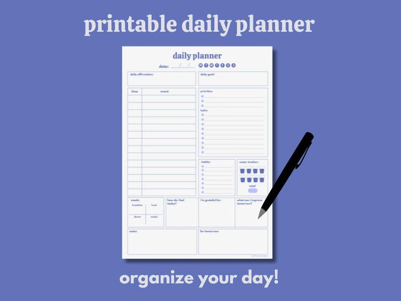 Daily Planner Digital Download – Printable Daily To-do List, Undated ...