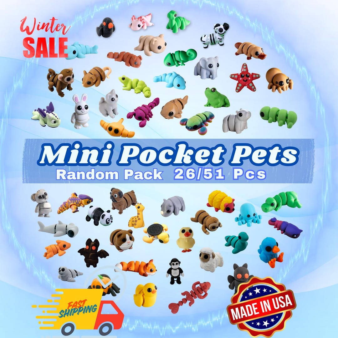 51pc Mini Animals Mystery Pack, Flexi Fidget Toys, Pocket Pets, Mini ...