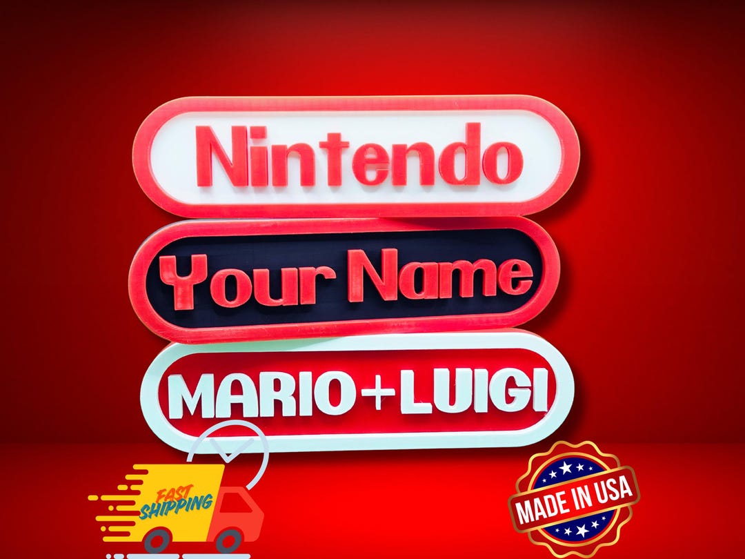 Personalized Gamer Name Sign, Custom Nintendo Style Name Plate, 3D ...