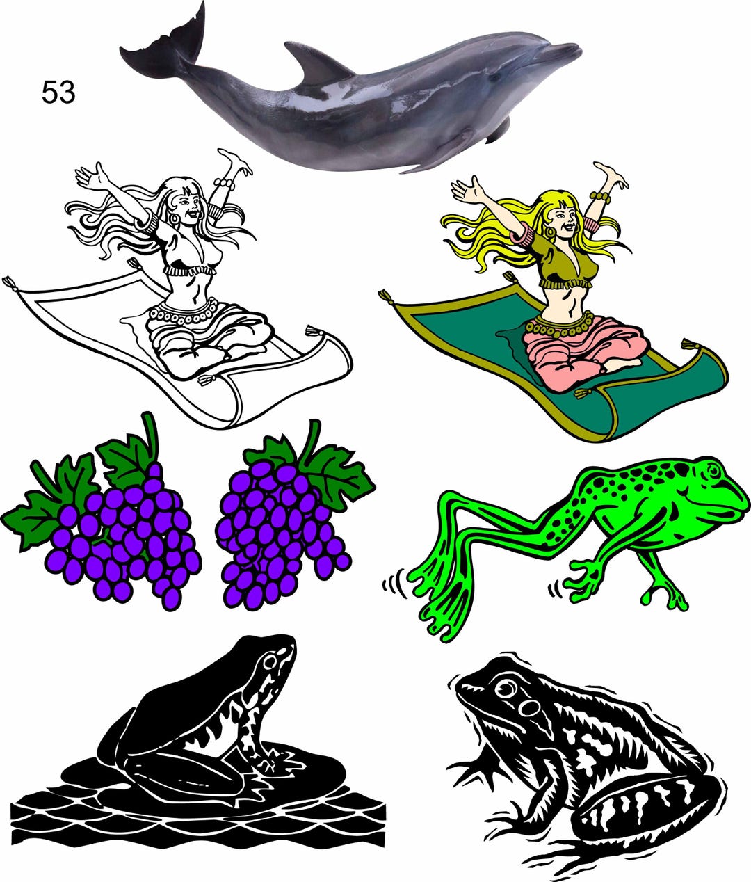 Girl. Genie. Magic Carpet, Dolphin. Frog. Grapes. Porpoise - Etsy