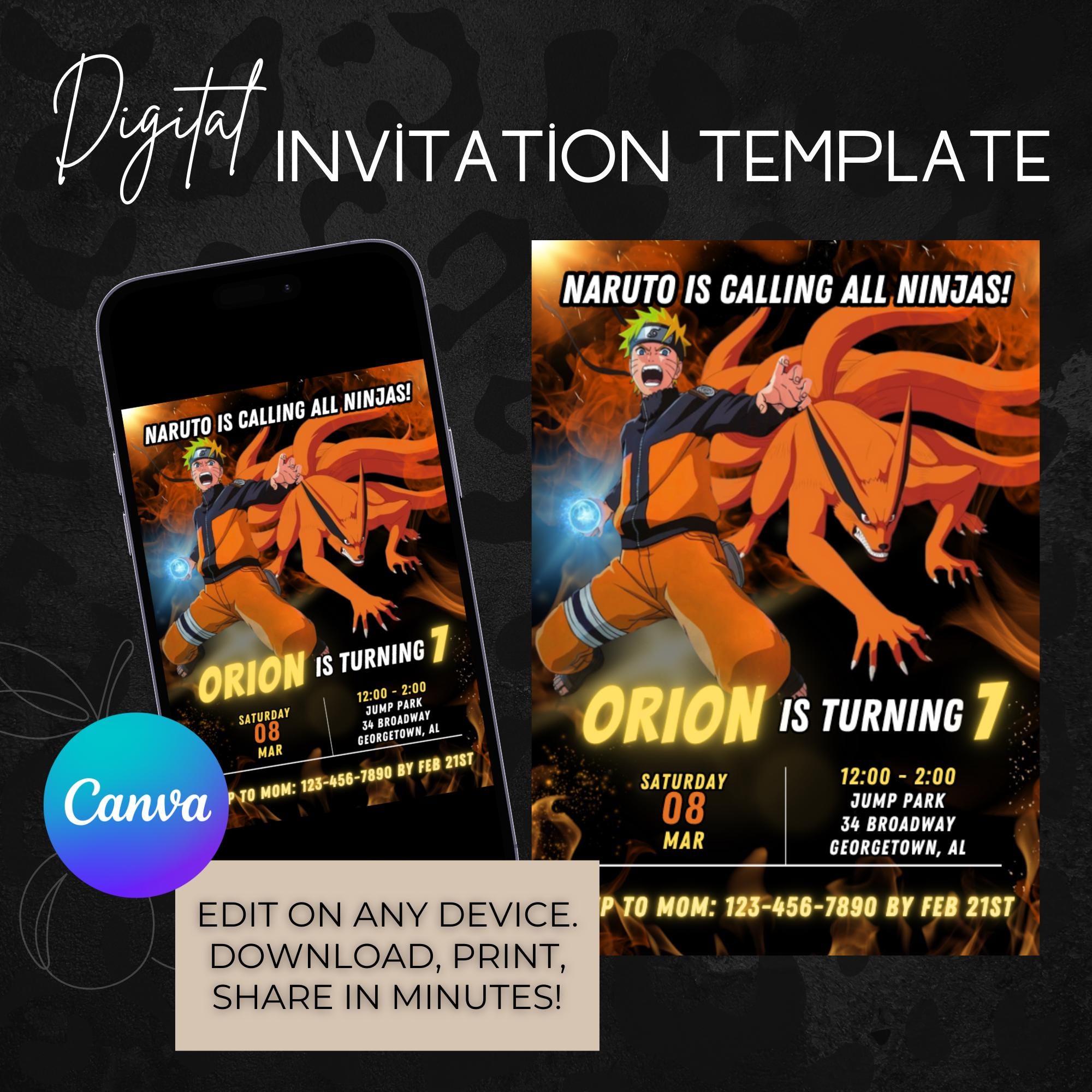 Editable Naruto Digital Invitation Template - Etsy