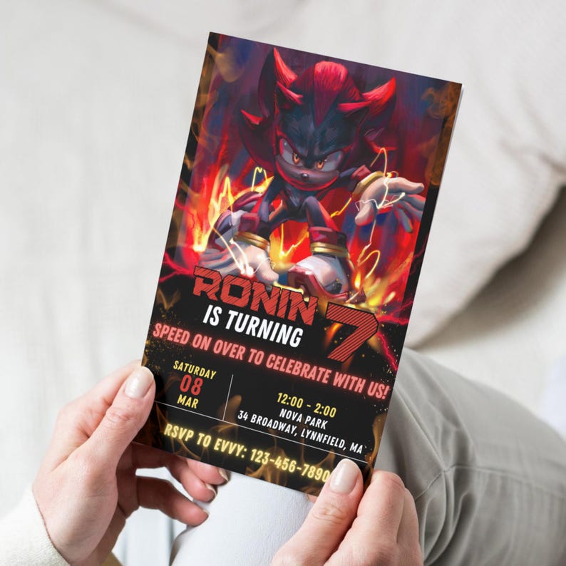 Editable Shadow Party Invitation, Shadow and Sonic Invite, Instant ...