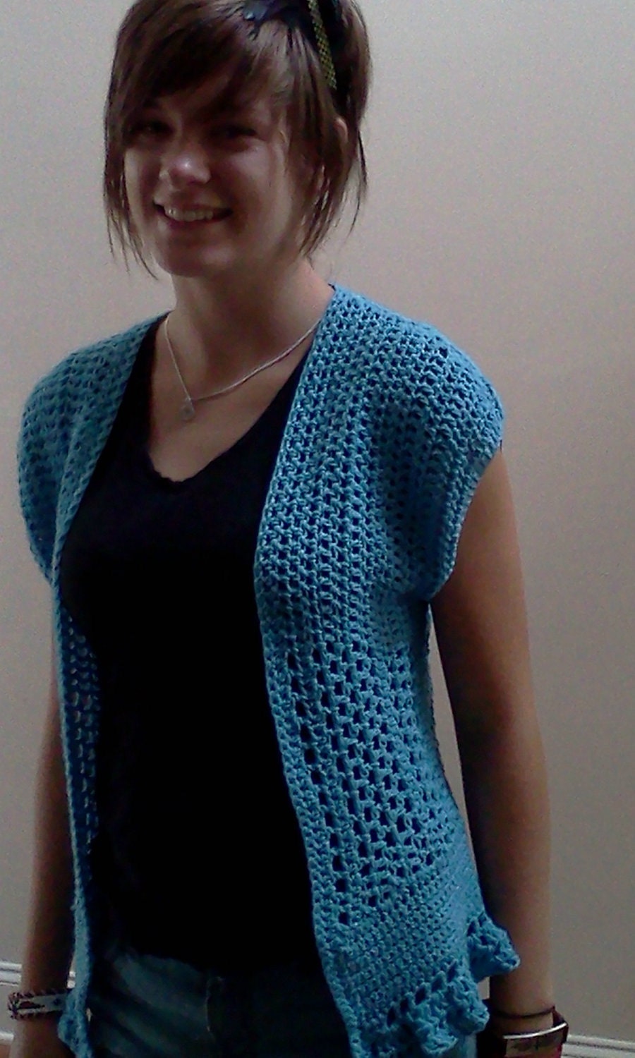 Crochet Short Sleeve Jacket Teal Vest Cover-up - Etsy