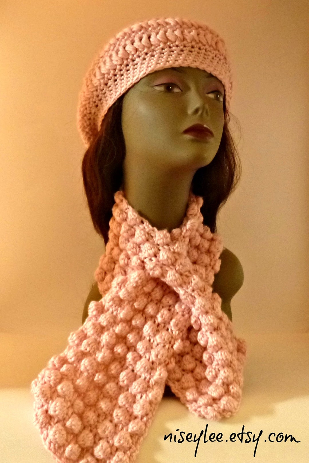 Pretty in Pink Crochet Beret and Keyhole Scarf - Etsy