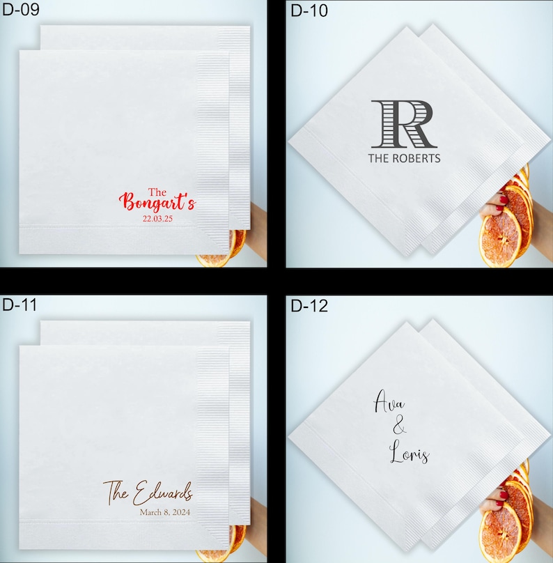 Custom Wedding Napkins Personalized Monogram, Party Favors, Logo ...
