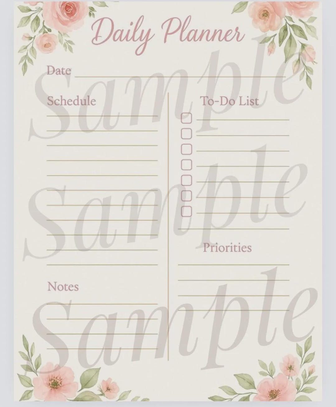 Floral Daily Planner Printable: Minimalist 8.5x11 PDF (instant Download ...