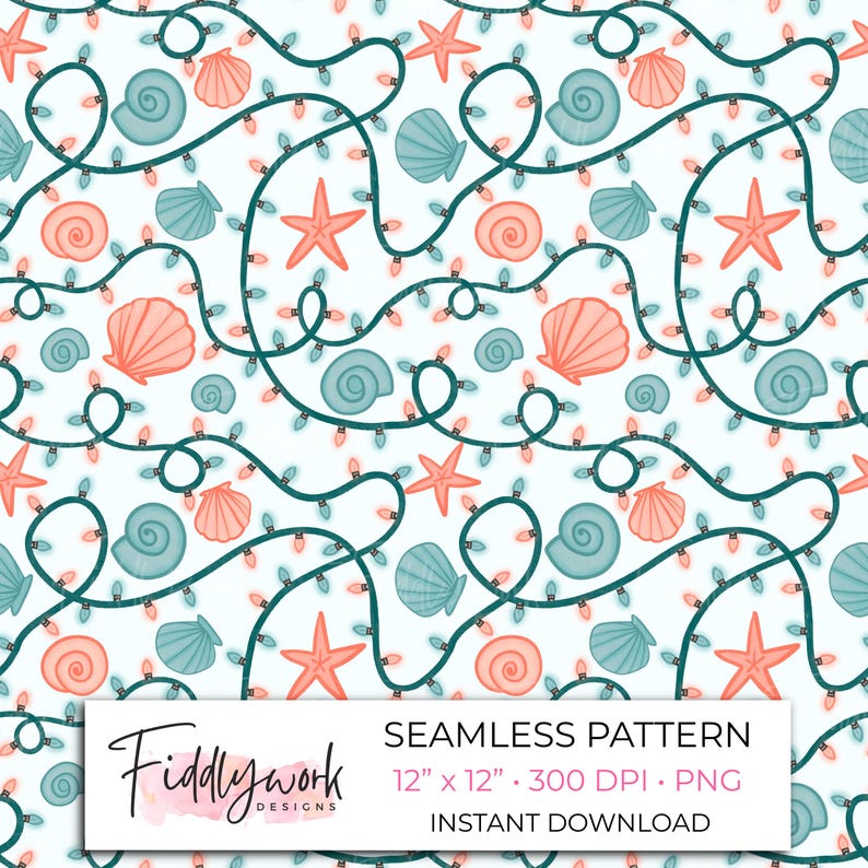Beachy Christmas Lights Seamless Pattern | Coastal Holiday Digital ...