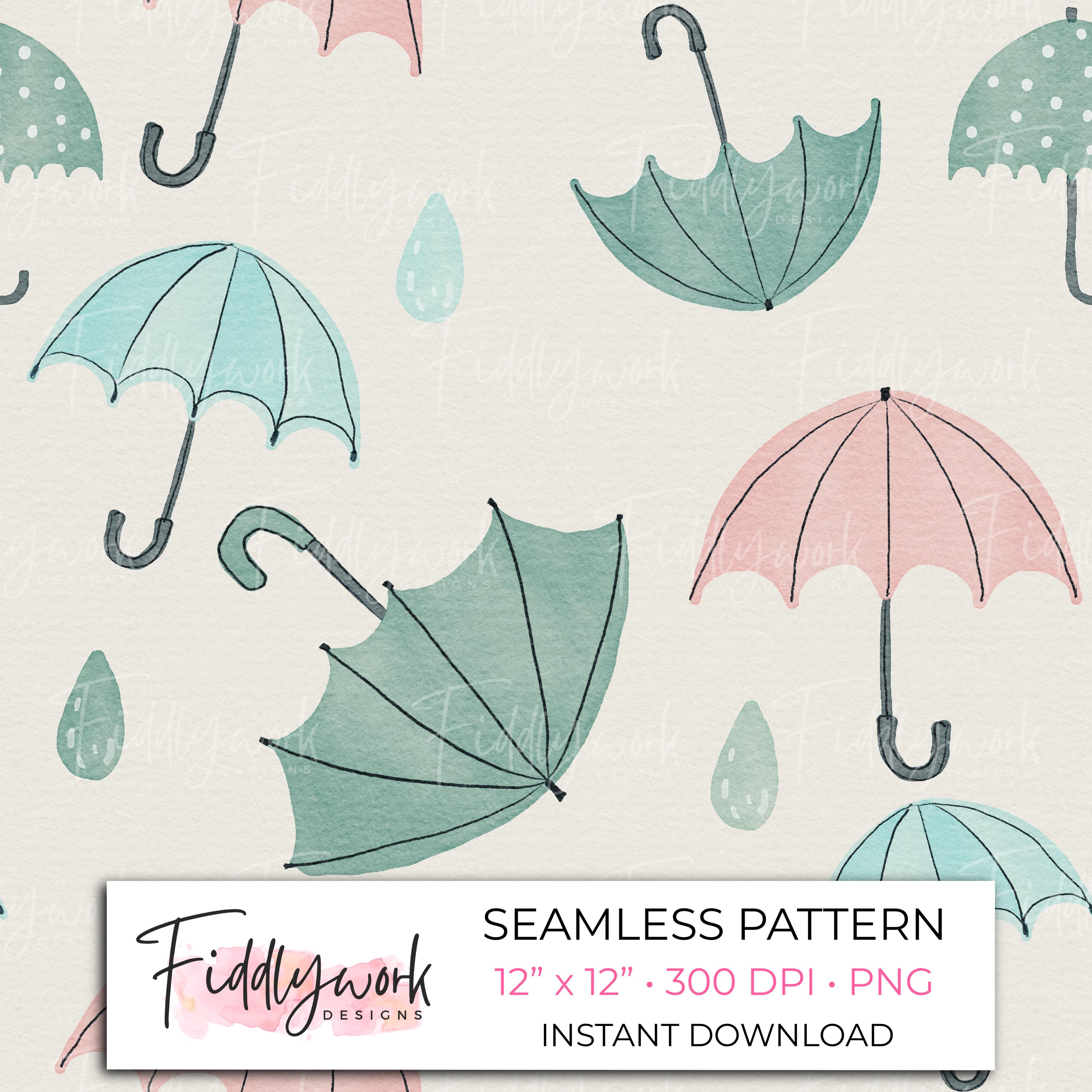 Watercolor Umbrella Seamless Pattern | Rainy Day Digital Paper Pink and ...
