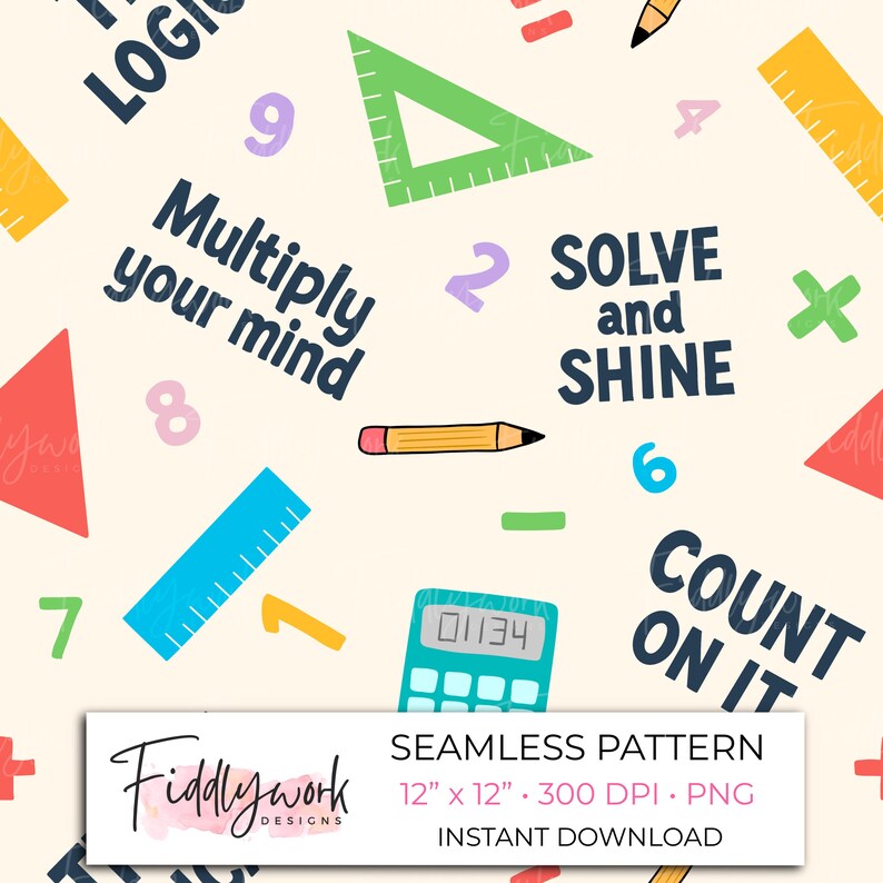 Math Back to School Seamless Pattern | STEM Digital Paper for Fabric ...