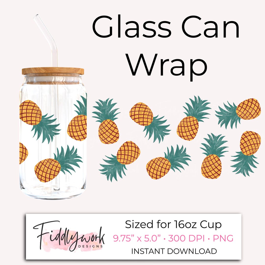 Pineapple Glass Can Wrap PNG | 16 Oz Libbey Glass Can Sublimation Watercolor Tropical Fruit ...