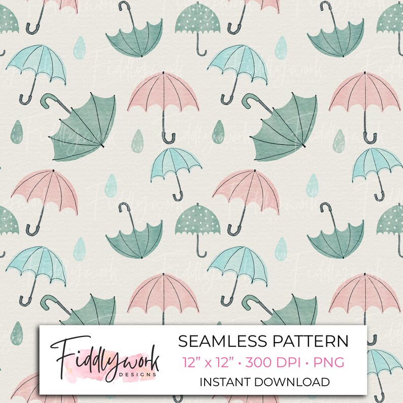 Watercolor Umbrella Seamless Pattern | Rainy Day Digital Paper Pink and ...