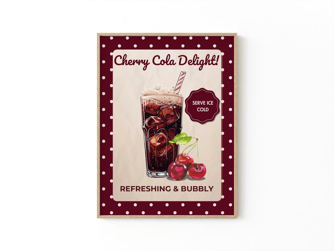 Vintage Cherry Cola Printable Wall Art | Retro Diner Decor | Cherry ...