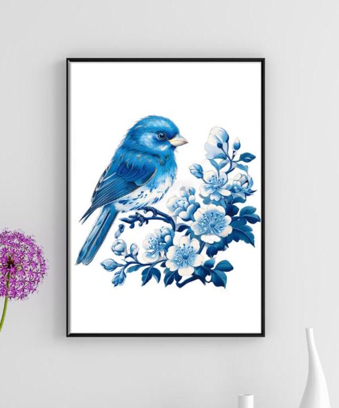Chinoiserie Bird Print – Bluebird With Floral Design | Elegant ...
