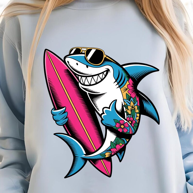 Floral Surfing Shark PNG Clipart | Summer Beach Design (digital ...