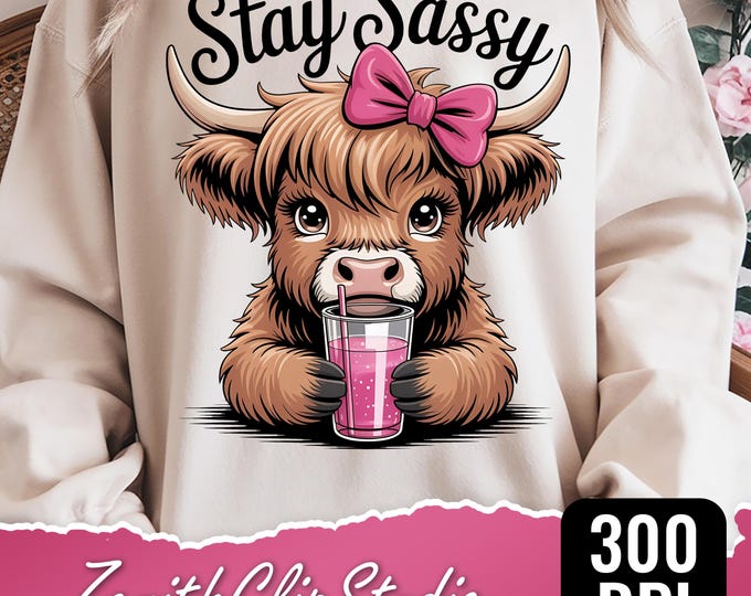 Stay Sassy Highland Cow PNG, Snarky Heifer Cow Clipart, Moody, Coffee ...