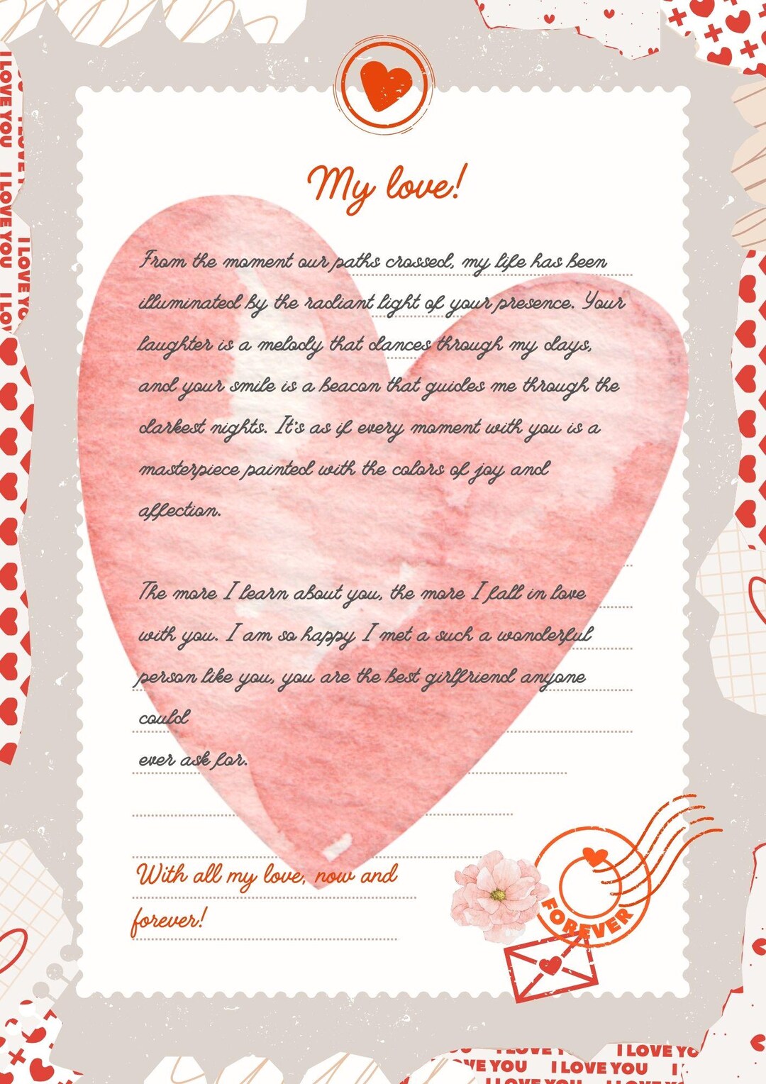 Romantic Valentine's Day Love Letter Card | Heartfelt Gift for ...