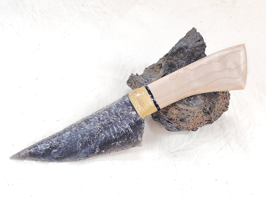 Obsidian Knife With Quilted Maple Handle - Flintknapped - Hand Made - Etsy